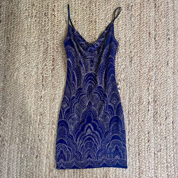 Jump | Dresses | Vintage 9s Jump Apparel Blue Gold Bodycon Mini Dress ...